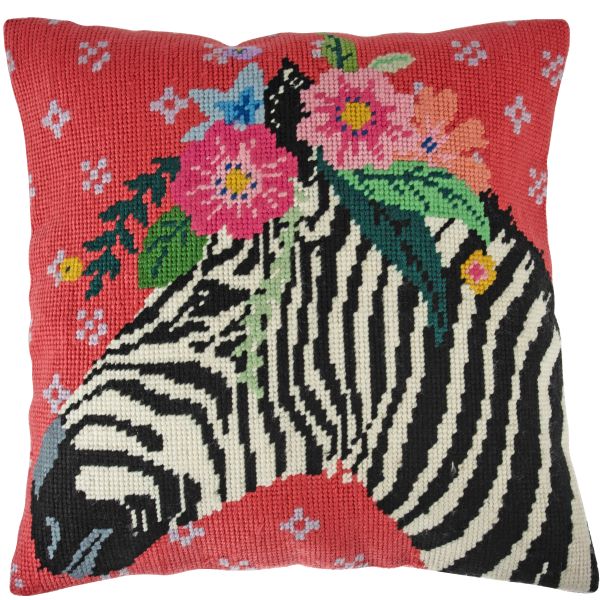 Zebra Tapestry Kit Cushion (with cushion back) – Tapestry Kits UK