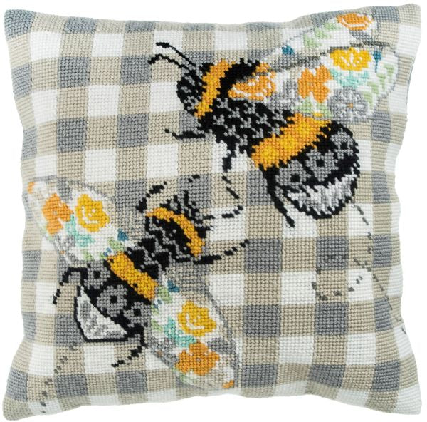 Bees Tapestry Kit Cushion (with cushion back) – Tapestry Kits UK